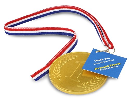 Branded chocolate medal gift tag - Chocolate Trading Co